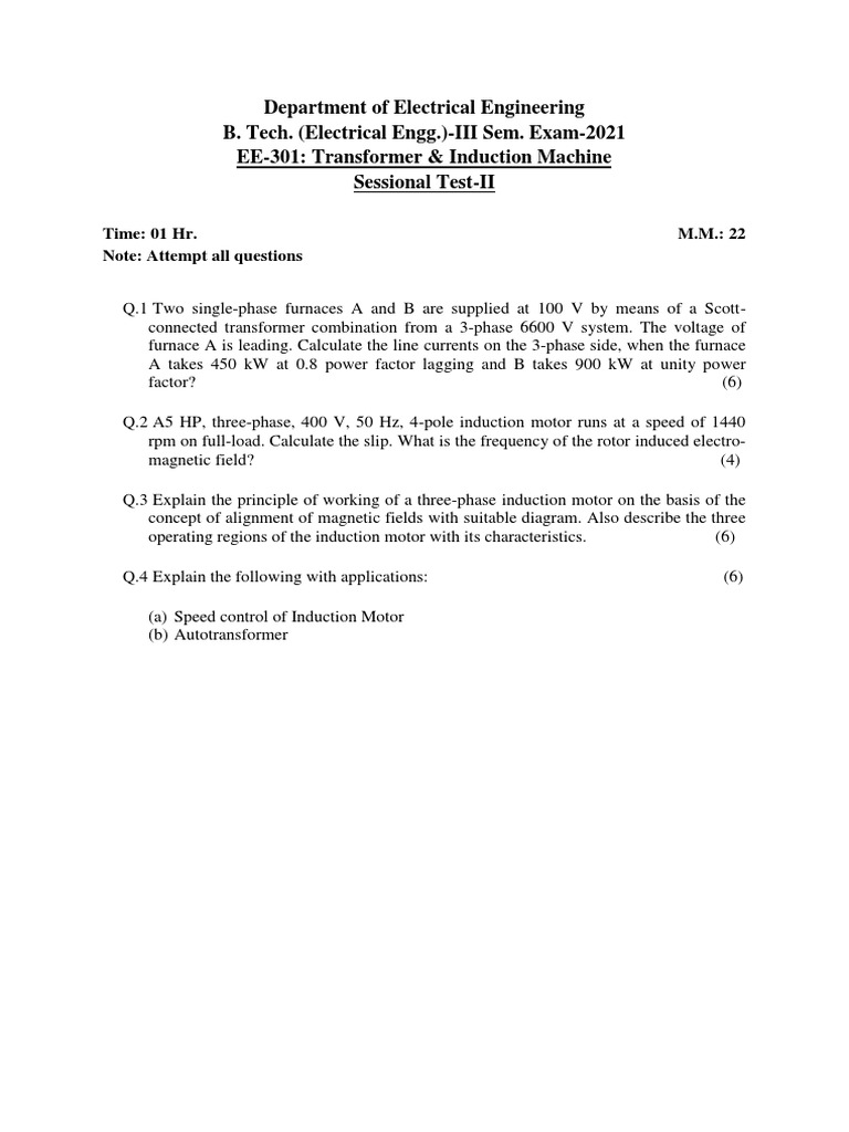 EE 301 Sessional Test II 2021 | PDF