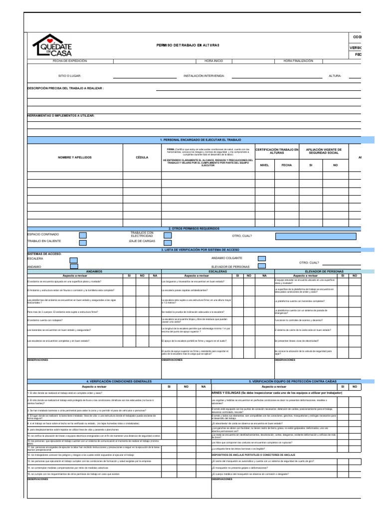 Formato Permiso de Trabajo en Alturas | PDF | Andamio | Equipo