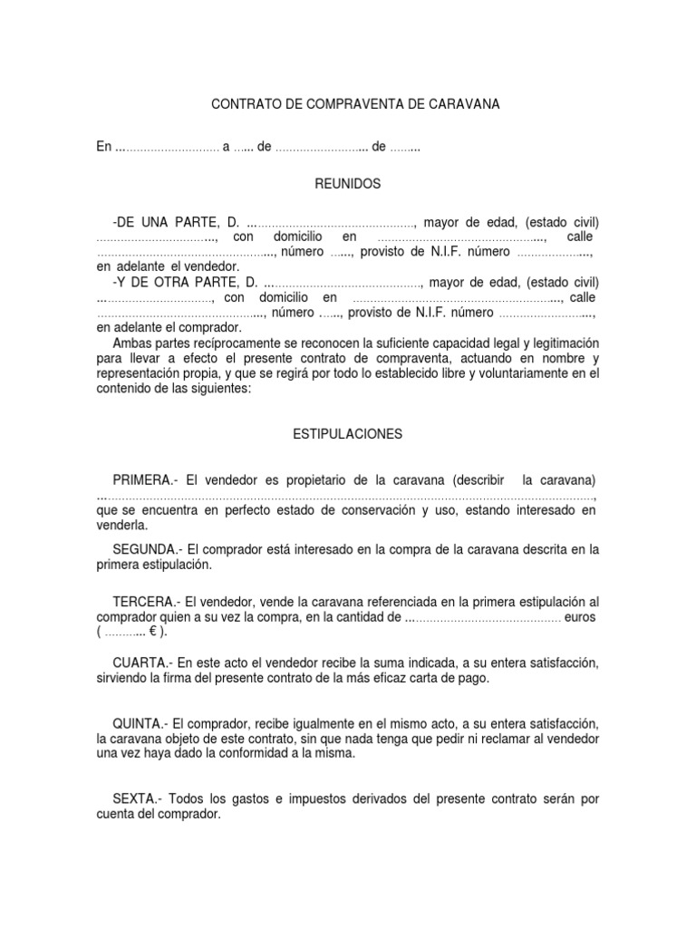 Compraventa de Caravana Entre Particulares | PDF | Derecho privado ... Compraventa de Caravana Entre Particulares | PDF | Derecho privado ...