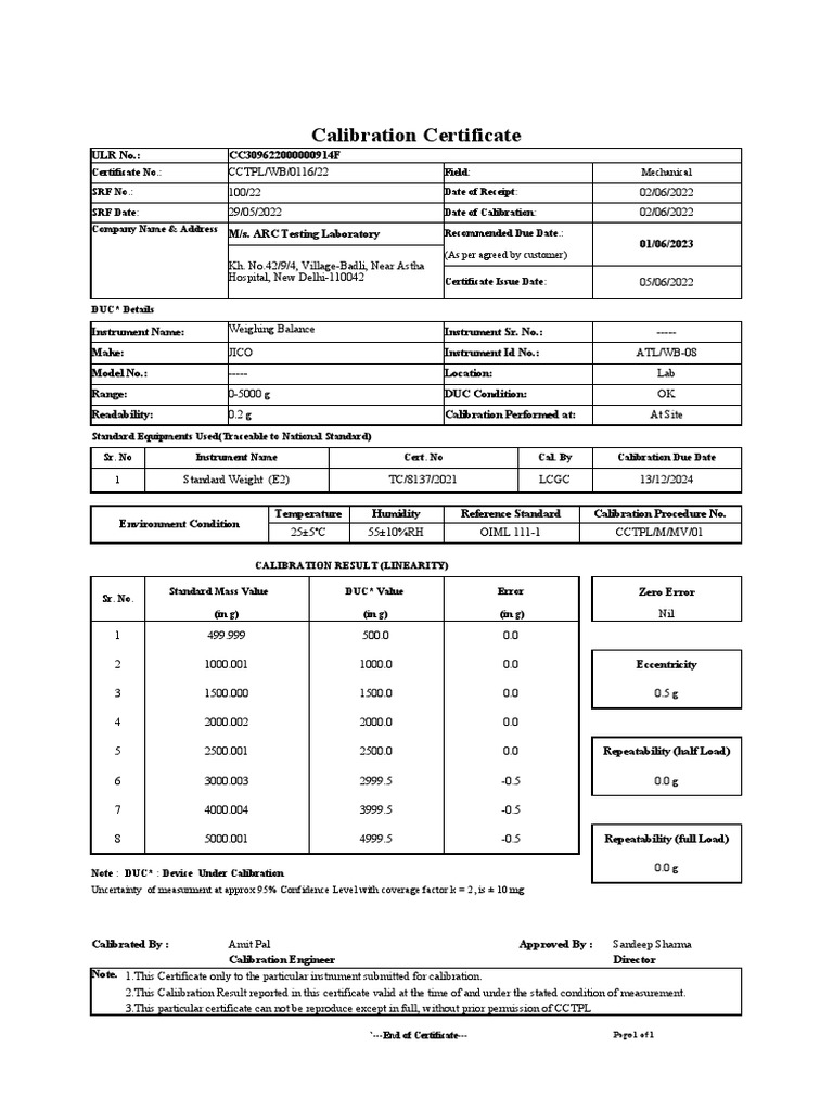 Calibration Certificate: Mechanical | PDF | Calibration | Science