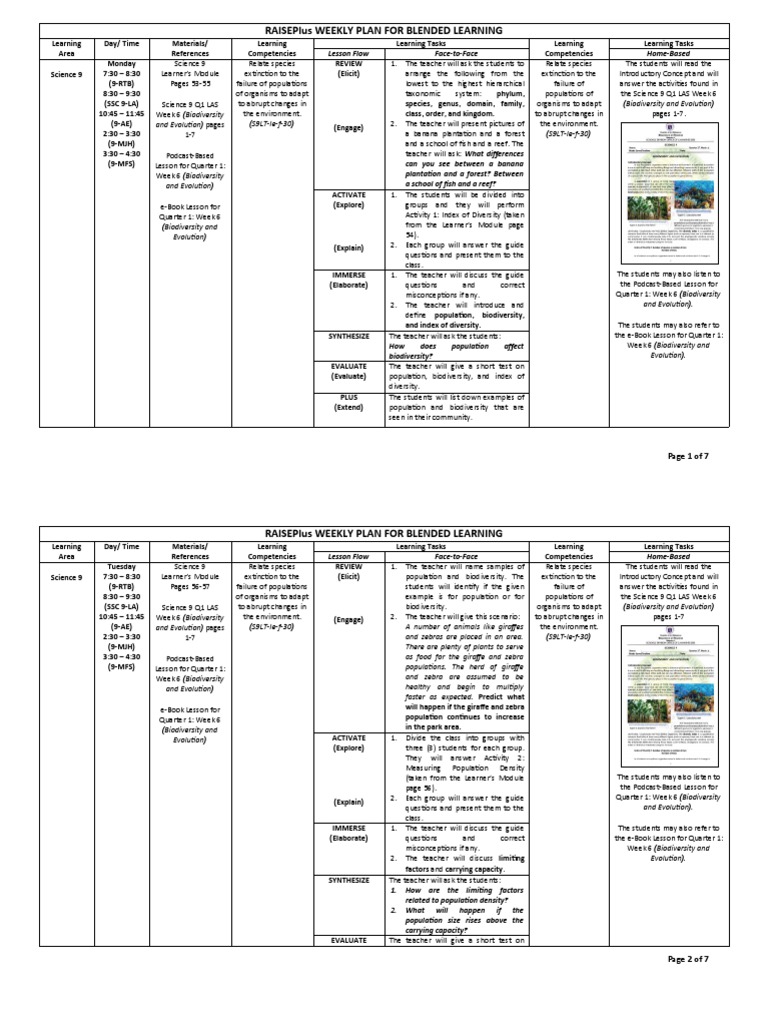 Raiseplus Weekly Plan For Blended Learning | PDF