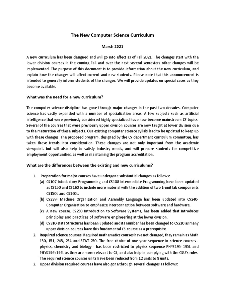 The New Computer Science Curriculum: March 2021 | PDF | Curriculum | Computer Science
