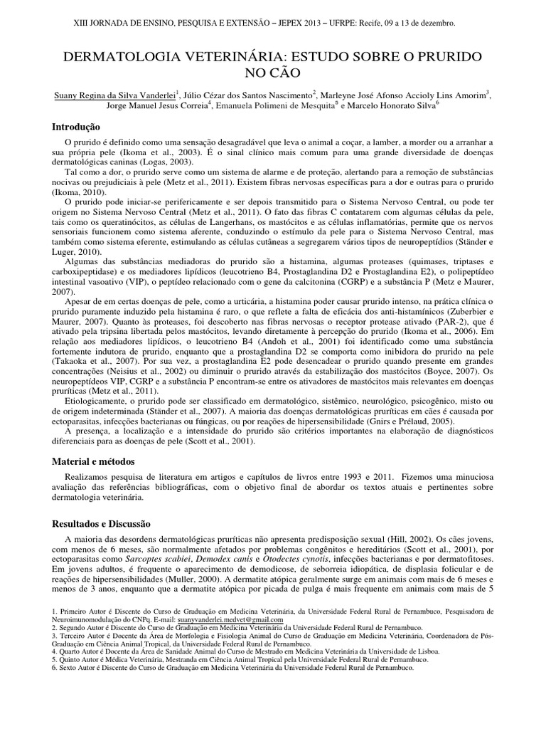 Dermatologia Veterinária: Estudo Sobre O Prurido No Cão | PDF ...
