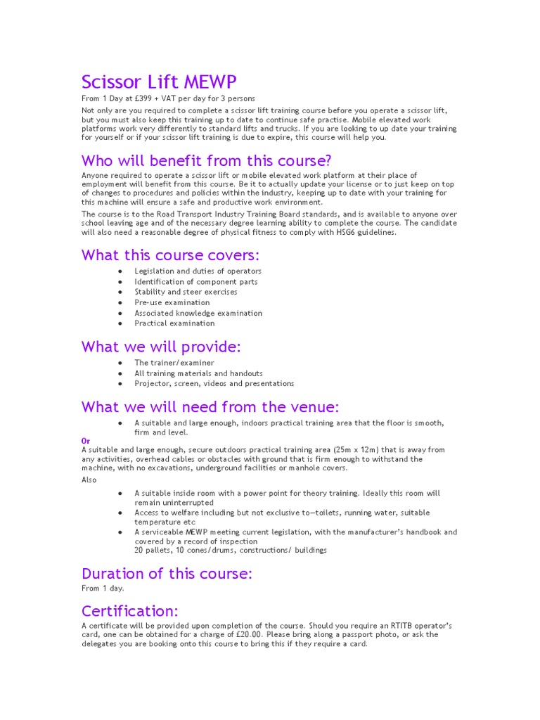 Scissor Lift MEWP | PDF | Elevator