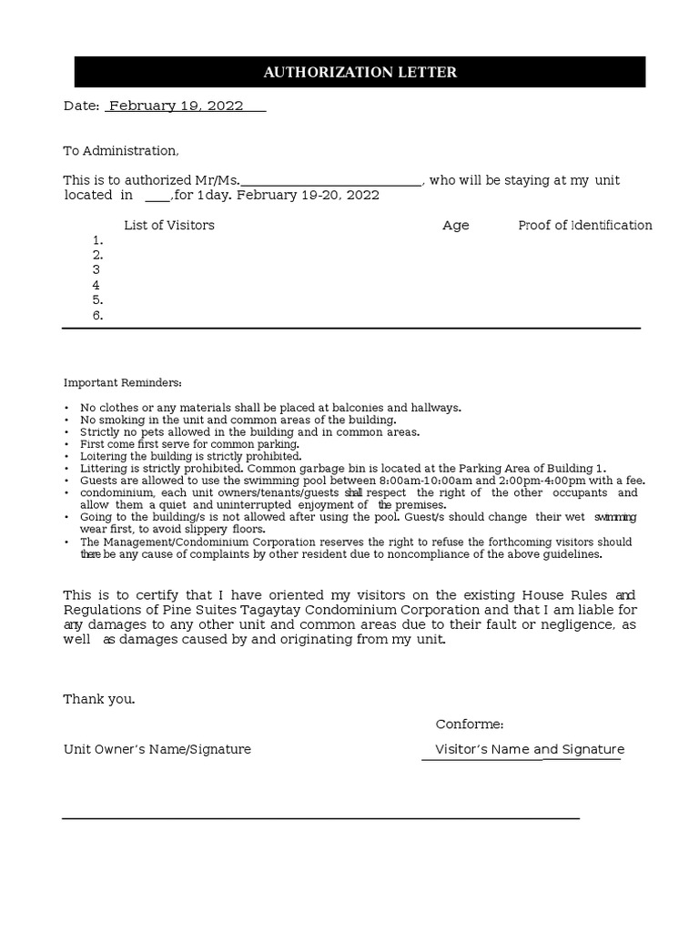 Condo AUTHORIZATION LETTER PDF FILE | PDF