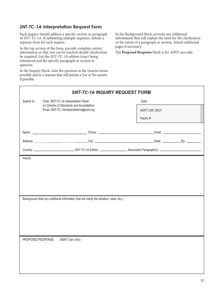 SNT-TC-1A Interpretation Request Form: Asnt Use Only | PDF