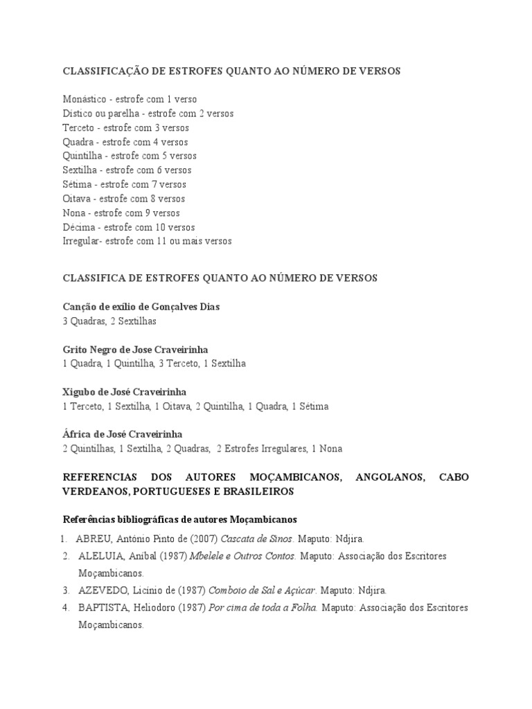 Classifica de Estrofes Quanto Ao Número de Versos | PDF | Portugal ...
