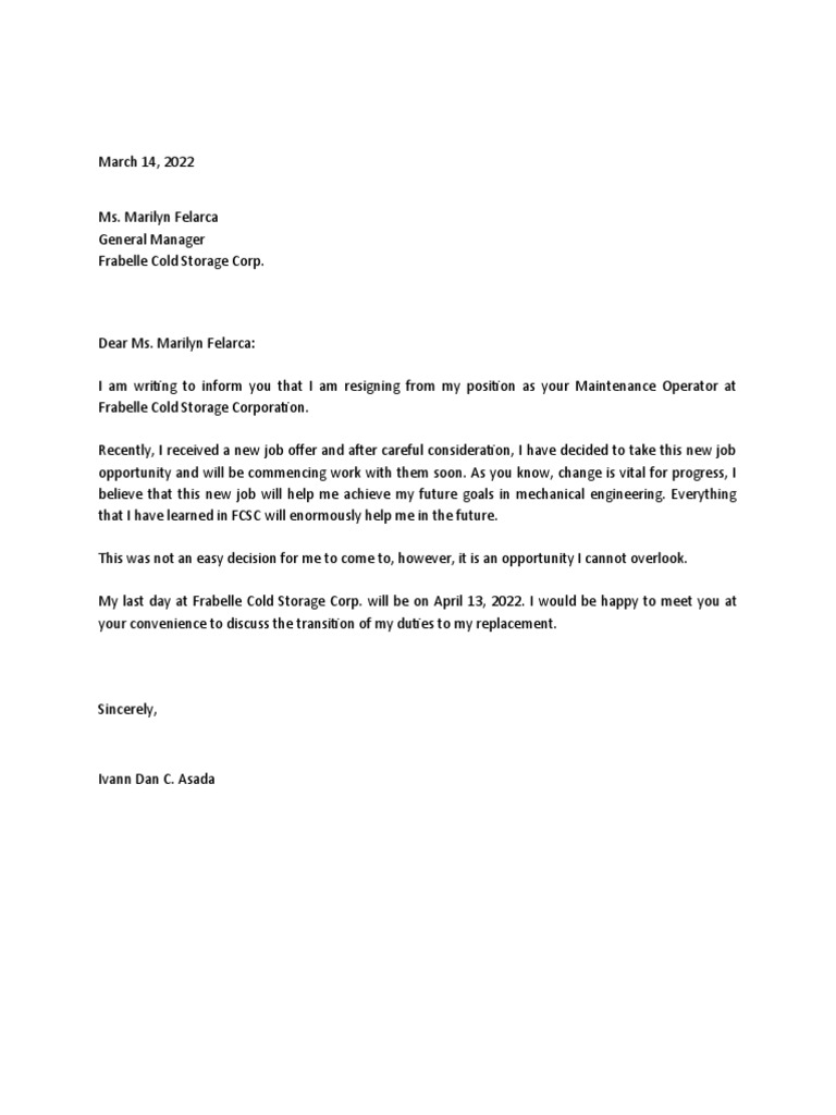 Asada Resignation Letter | PDF