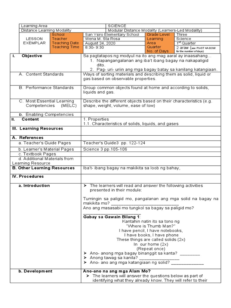 Lesson Exemplar Science | PDF