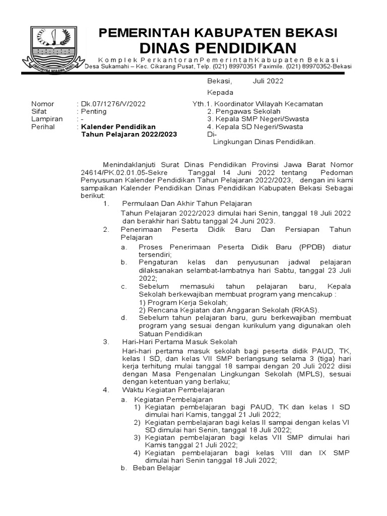 Draft Kalender Pendidikan PAUD 2022 | PDF