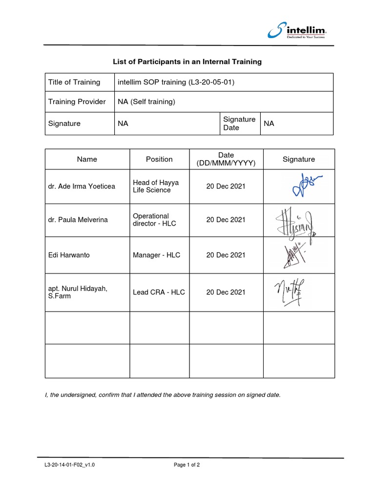 Internal Training Attendees List | PDF | Health Research | Clinical Research