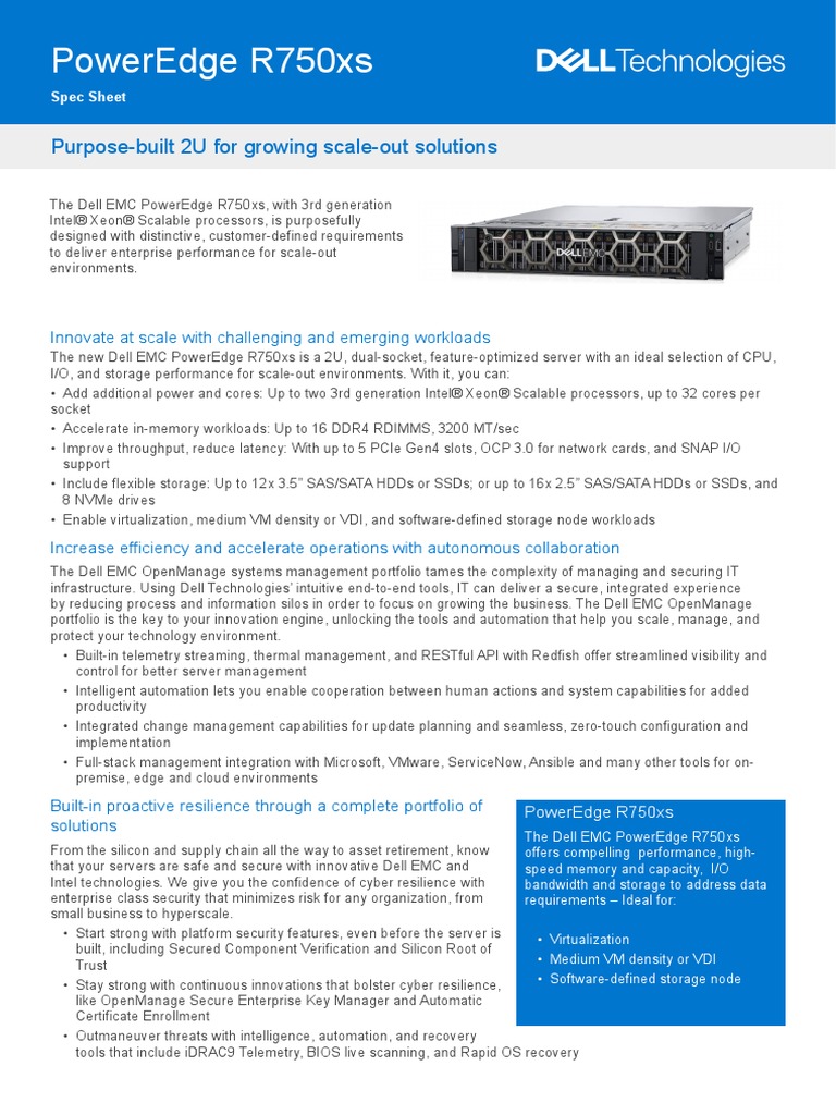 Poweredge R750Xs: Purpose-Built 2U For Growing Scale-Out Solutions | PDF | Solid State Drive ...
