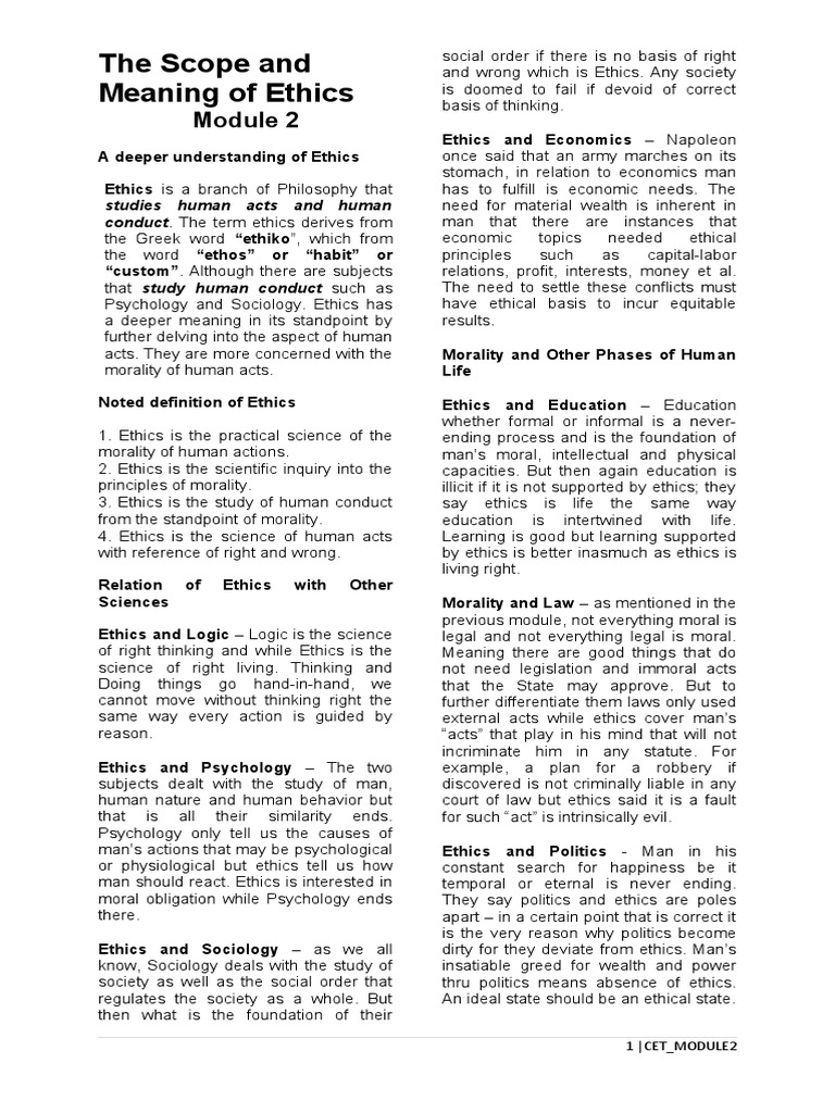 The Scope and Meaning of Ethics | PDF