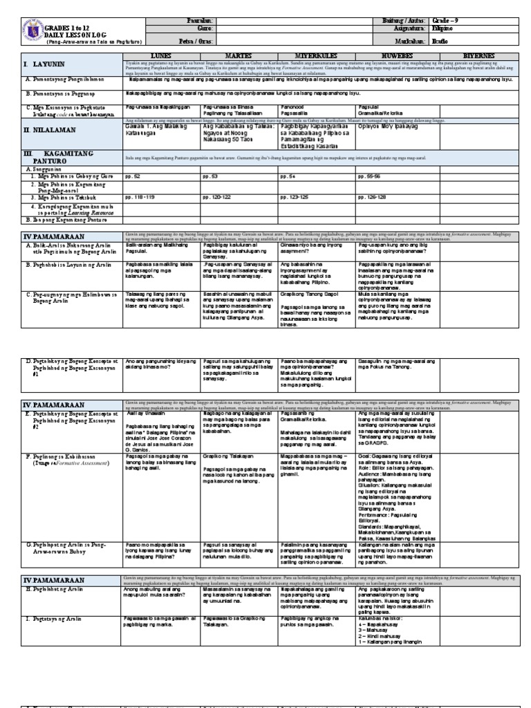 DLL - Filipino 9 - Q2.1 | PDF