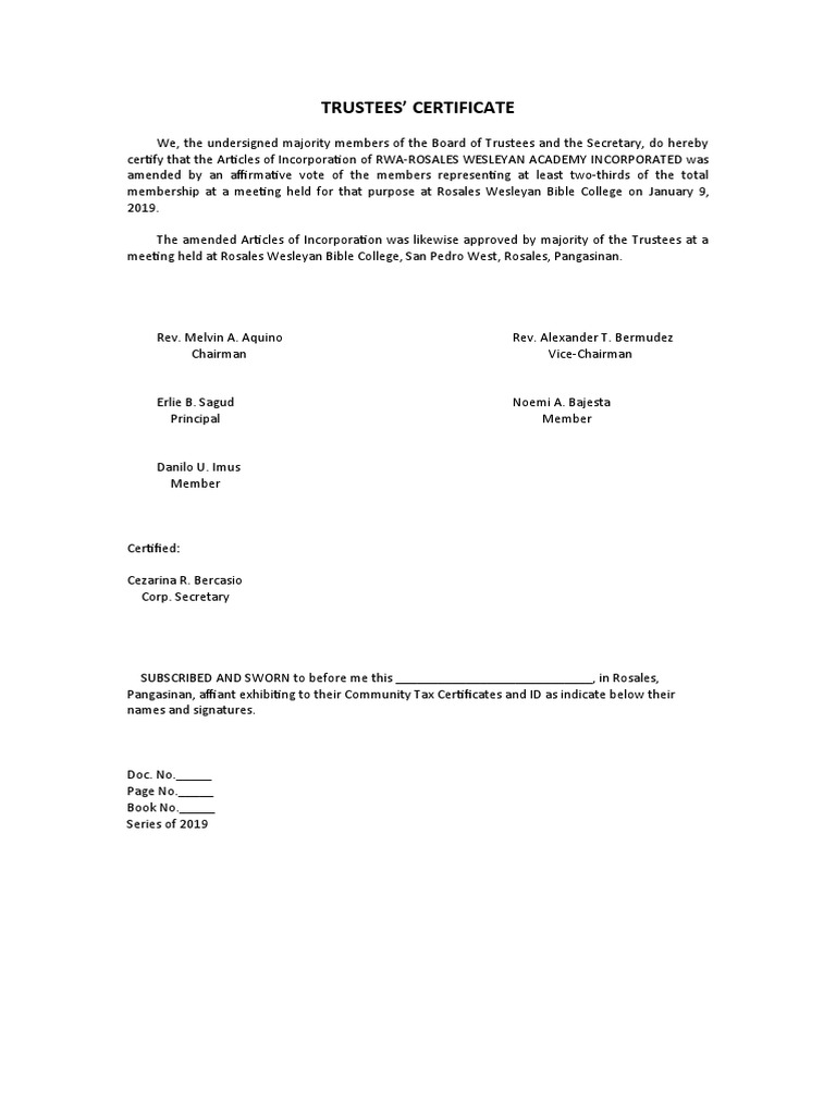 TRUSTEES' Certificate | Download Free PDF | Legal Documents | Public Law