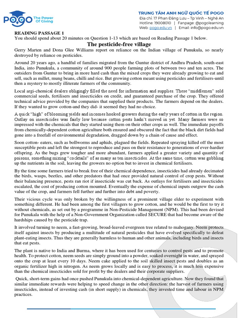 The Pesticide-Free Village: Reading Passage 1 | PDF | Cotton | Pest ...