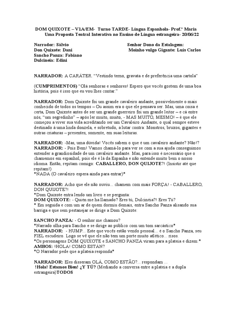 Dom Quixote - Uma aventura teatral interativa | PDF | Dom Quixote | Amor