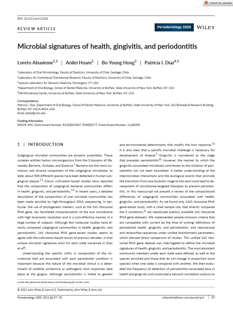 Microbial Signatures of Health, Gingivitis, and Periodontitis | PDF ...