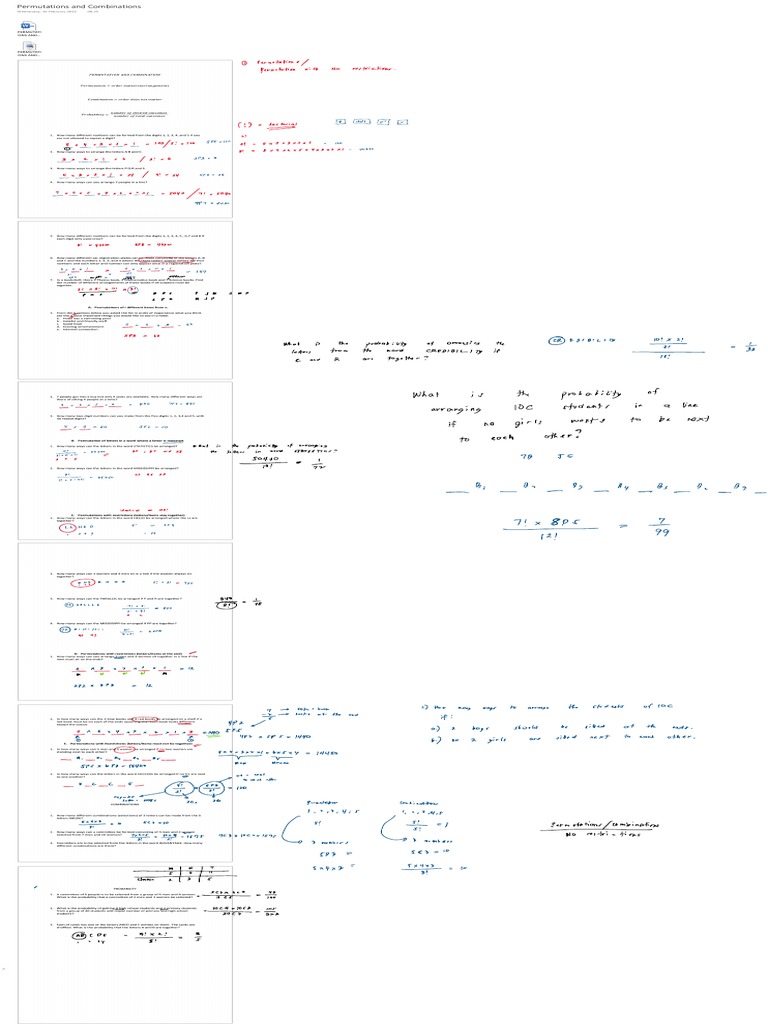 Permutations and Combinations Solved Examples | PDF