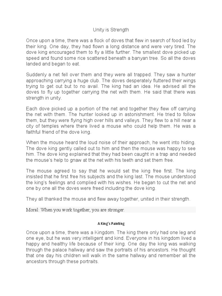 Moral: When You Work Together, You Are Stronger.: A King's Painting | PDF