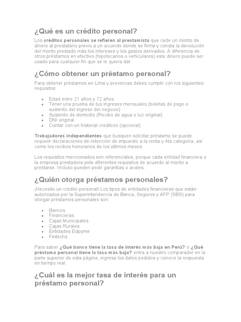 Qué Es Un Crédito Personal | PDF | Interés | Bancos