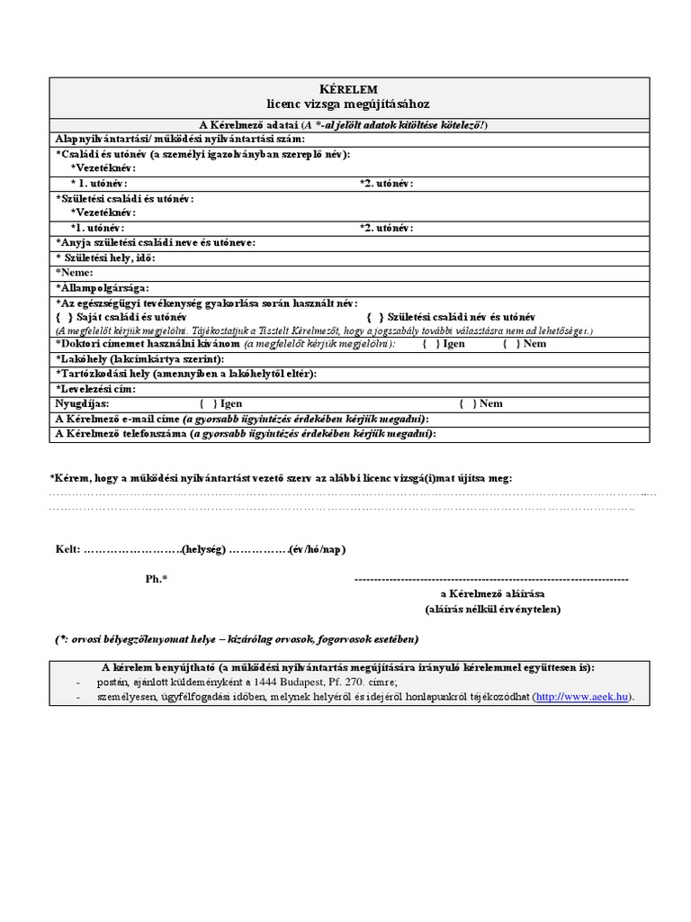 Licenc Megujitas Iranti Kerelem Es Igazolas Nyomtatvany | PDF
