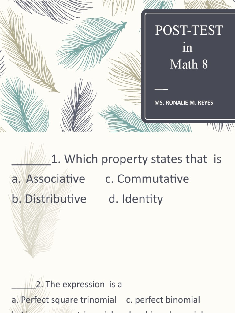 Post-Test in Math 8: Ms. Ronalie M. Reyes | PDF | Factorization ...