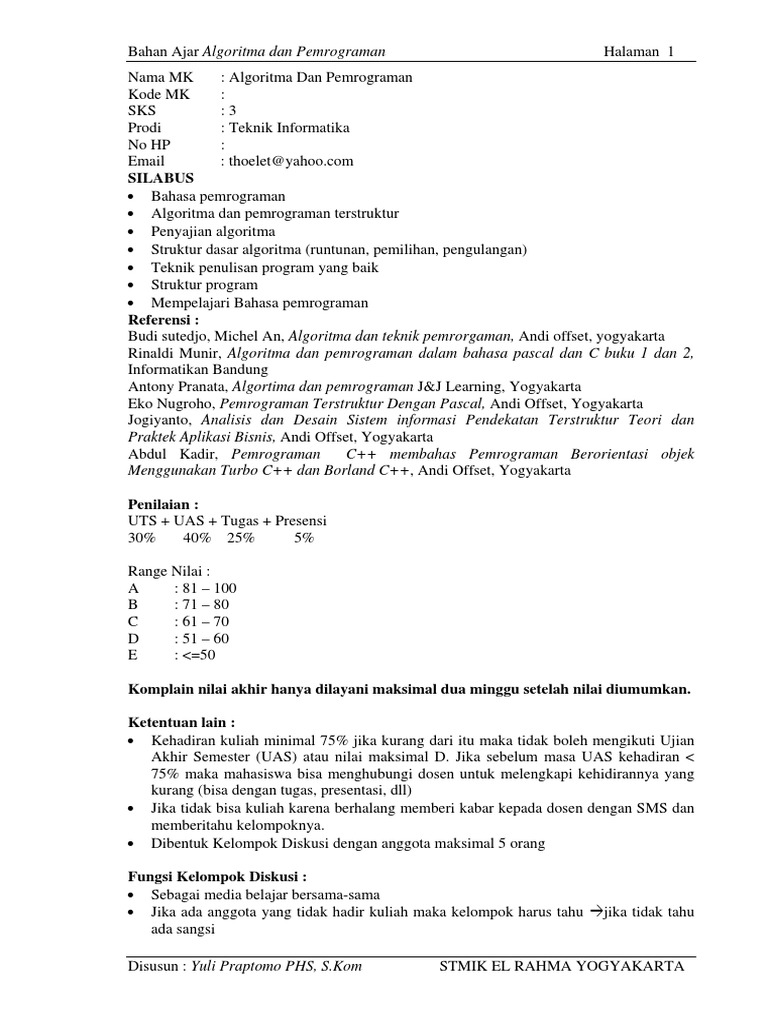 Bahan Ajar Algoritma Dan Pemrograman | PDF | Komputer