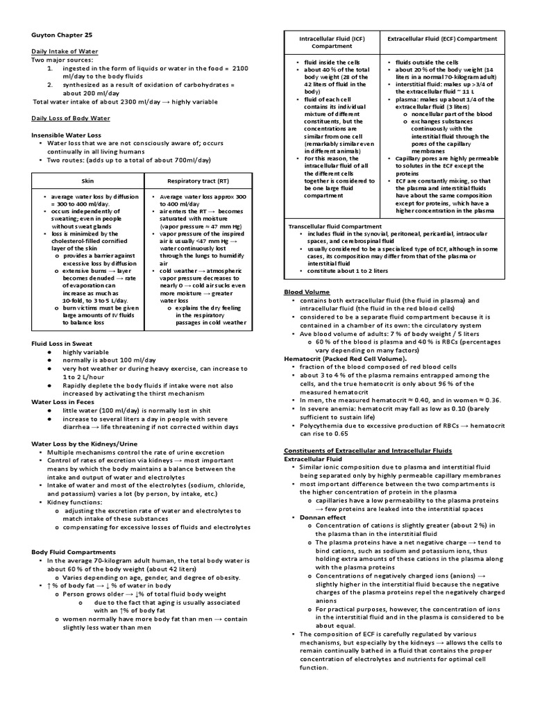 Guyton Chapter 25 Intracellular And Extracellular Fluid Compartments
