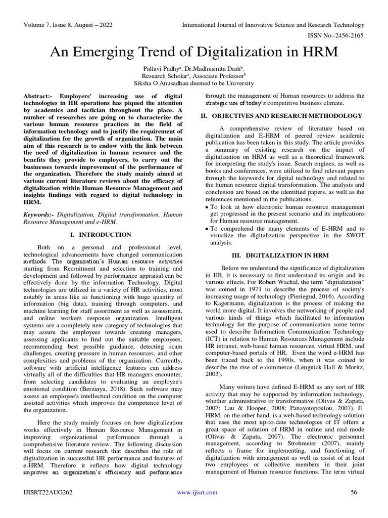 An Emerging Trend of Digitalization in HRM | PDF | Human Resource ...