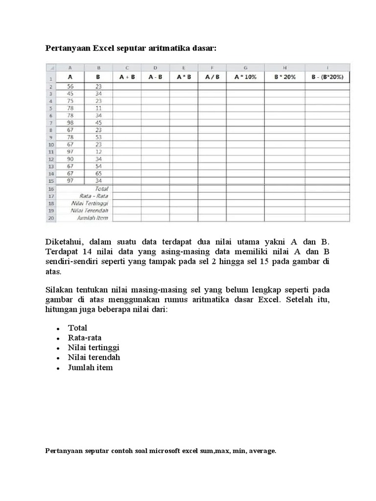 Pertanyaan Excel Seputar Aritmatika Dasar | PDF