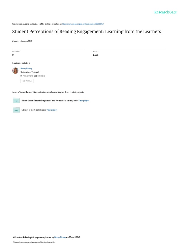 Student Perceptions of Reading Engagement: Learning From The Learners | PDF | Reading ...