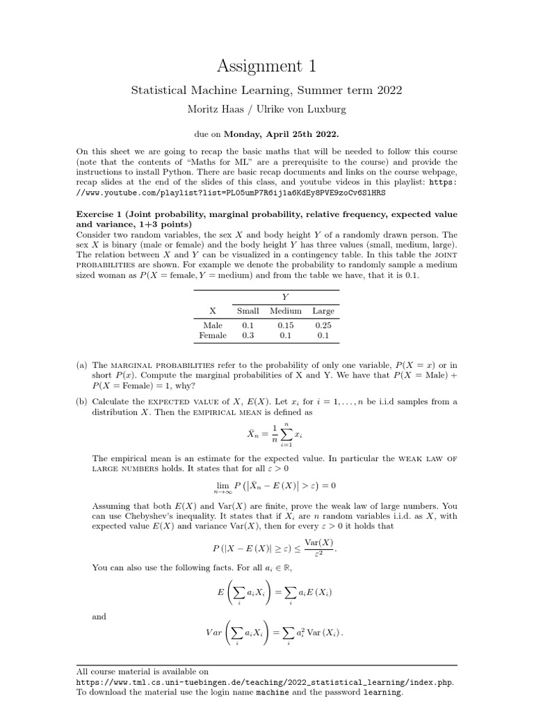 2022_sml_sheet1 | PDF | Eigenvalues And Eigenvectors | Matrix (Mathematics)