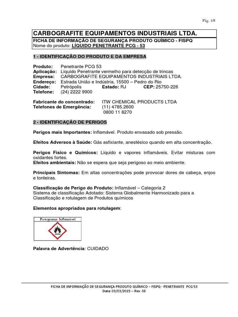 FISPQ: Penetrante PCG 53 da Carbografite | PDF | Embalagem e rotulagem ...