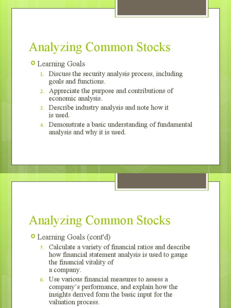 Analysing common stocks- FUNDAMENTAL ANALYSIS | PDF | Stocks | Dividend