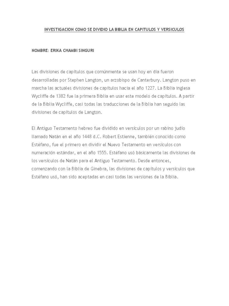 División de la Biblia en capítulos y versículos | PDF | Ciencias ...