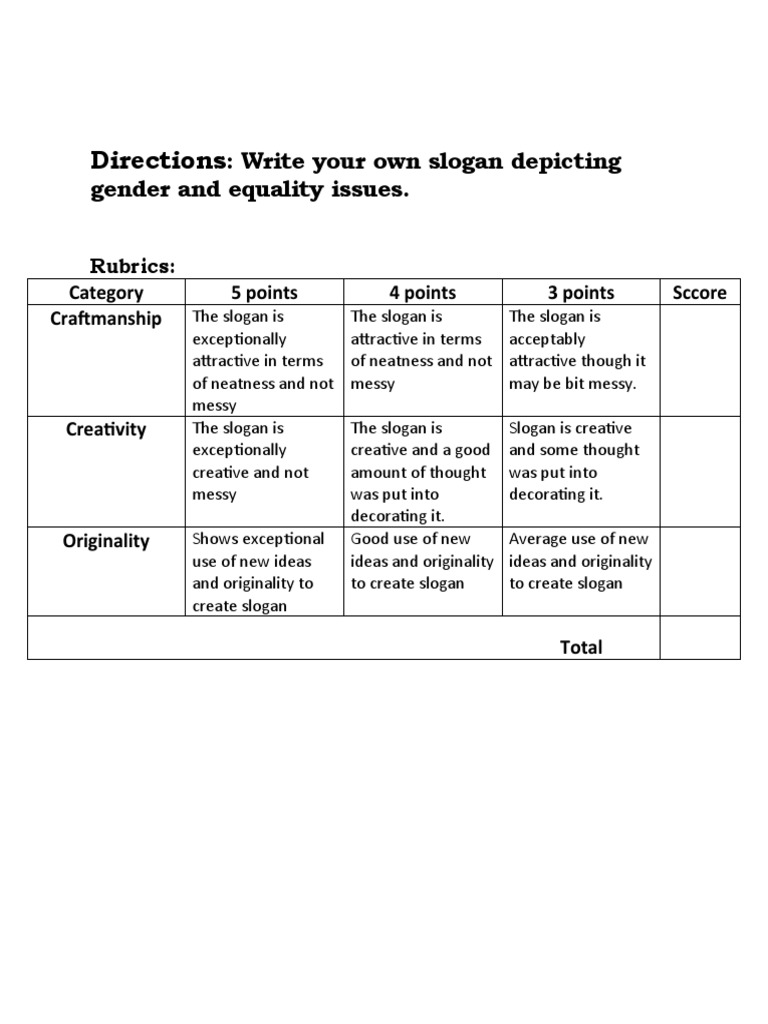 Directions:: Write Your Own Slogan Depicting Gender and Equality Issues | PDF | Paintings | Textiles
