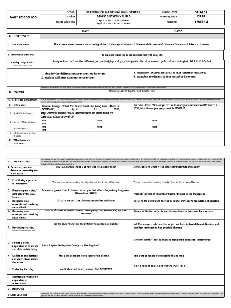 DLL DRRR Q1 M4 | PDF | Learning | Teaching Method