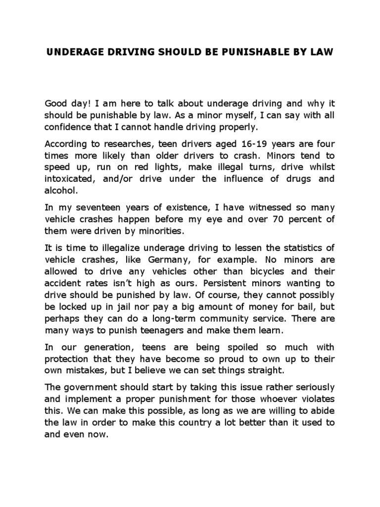 Underage Driving Should Be Punishable by Law | PDF