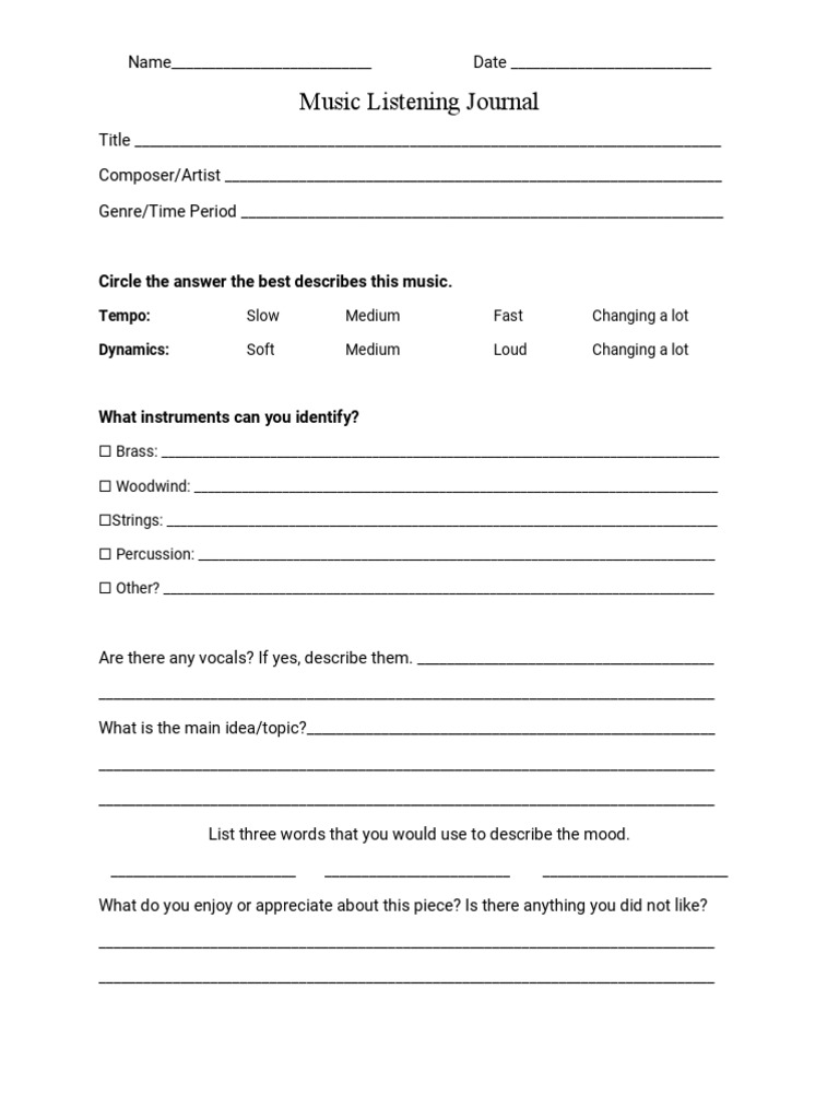 Music Listening Journal Template | PDF | Language Arts & Discipline