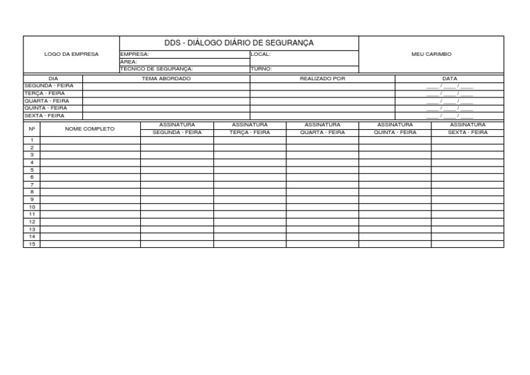 Formulário DDS - Diálogo Diário de Segurança | PDF
