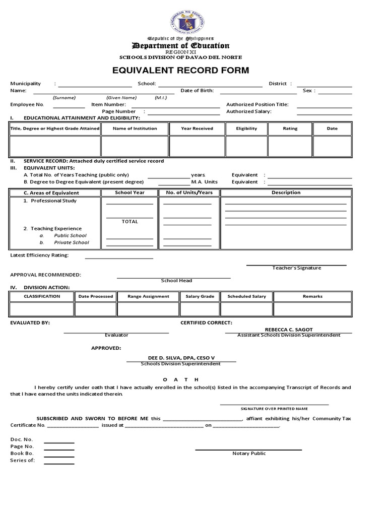 Philippines Education Record Form | PDF
