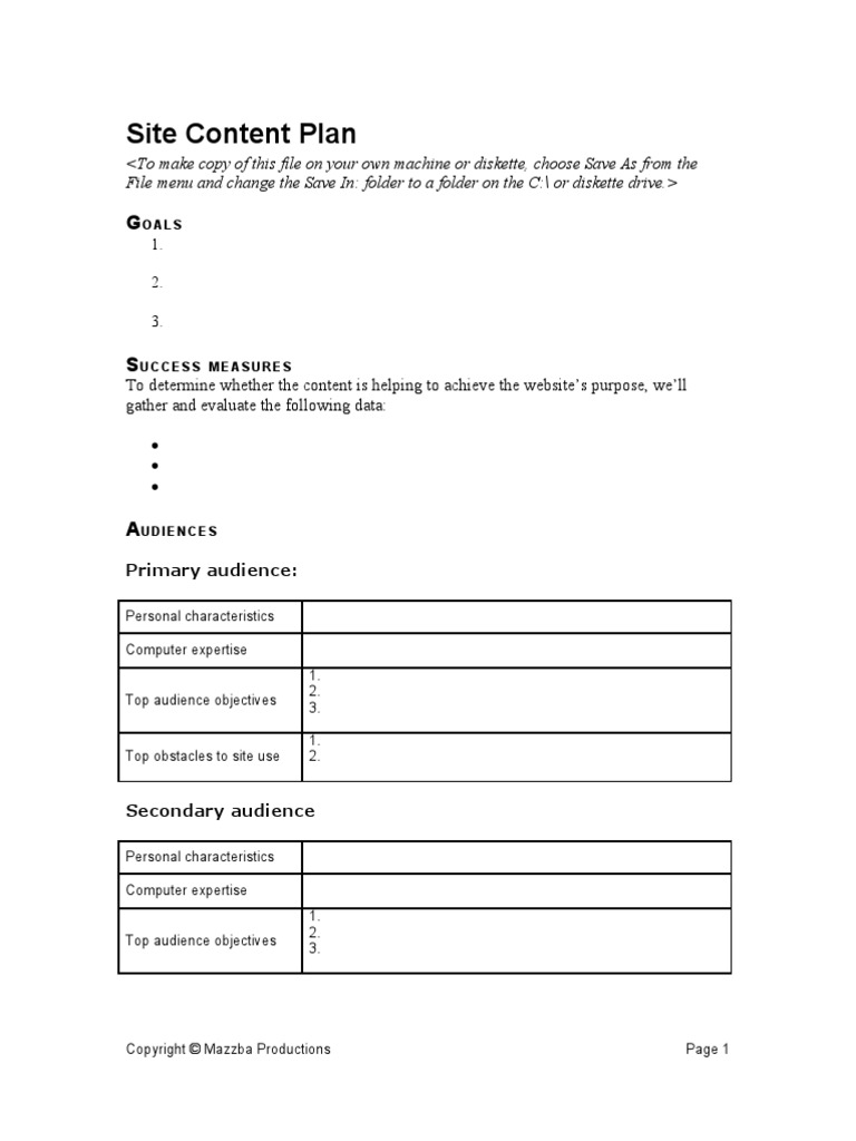 Content Plan Template | PDF | Websites | World Wide Web