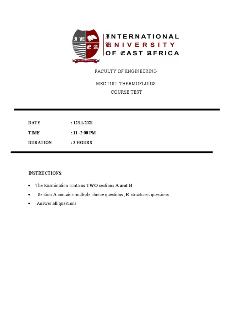 Thermofluids (Mec 2102) Test 2021 | PDF