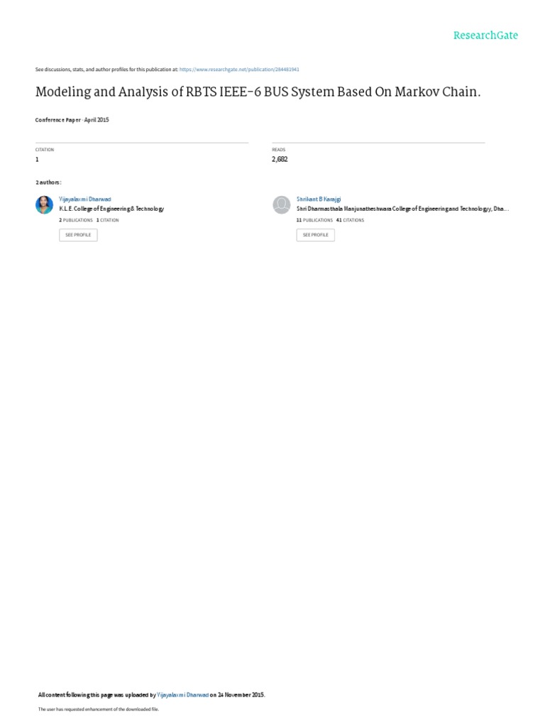 Modeling and Analysis of RBTS IEEE-6 BUS System Based On Markov Chain ...