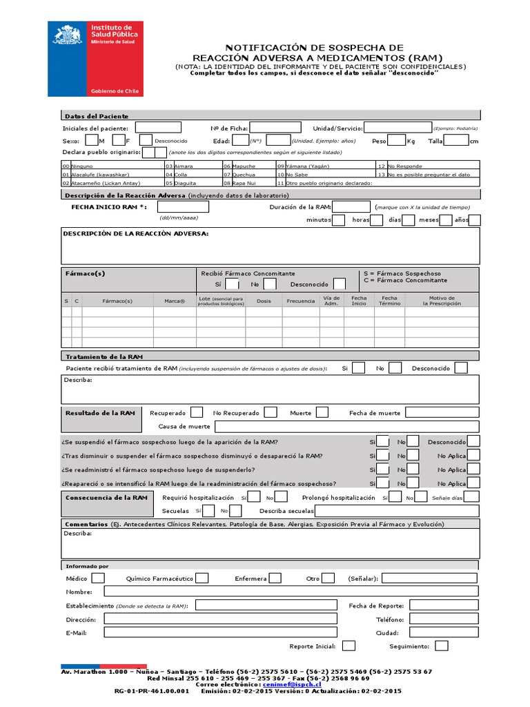 Formulario de Notificación RAM | PDF | Tratamientos médicos | Especialidades Medicas