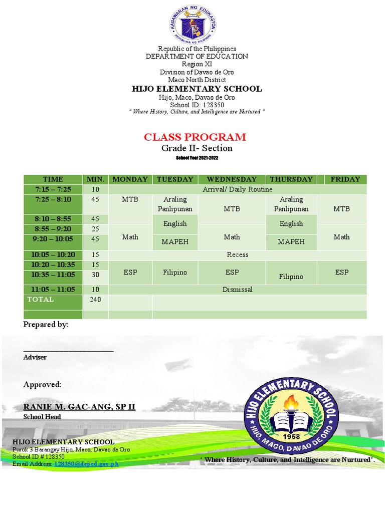 Class Program F2F G2 | PDF