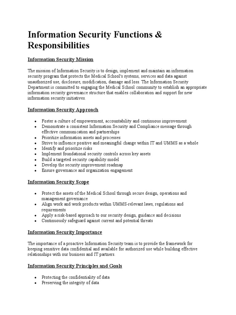 Information Security Functions & Responsibilities | PDF | Information ...