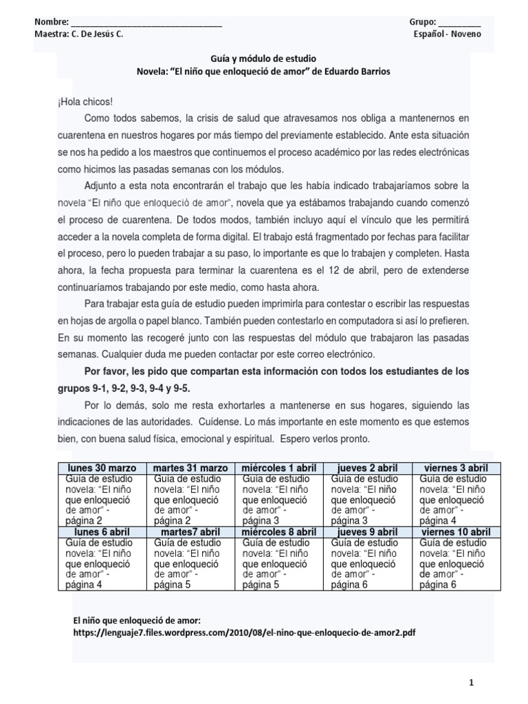 Guia de Estudio El Niño Que Enloqueció de Amor | PDF