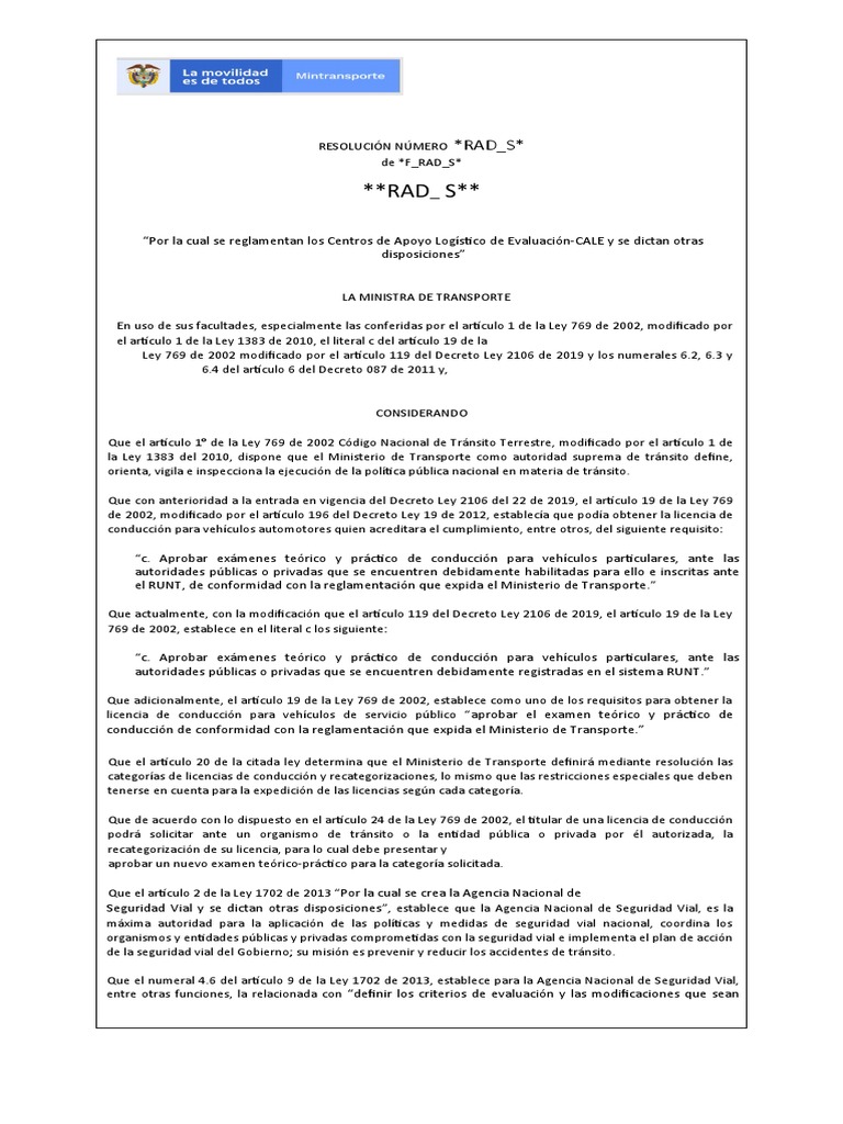 Proyecto Resolucion Cale VF Publicar 25032022 | PDF | Licencia de conducir | Prueba (evaluación)